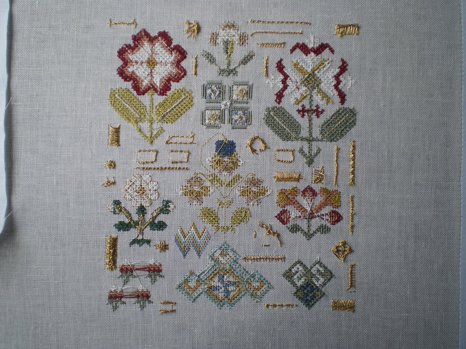 Threads Across the Web: Gold work Sampler – Finished