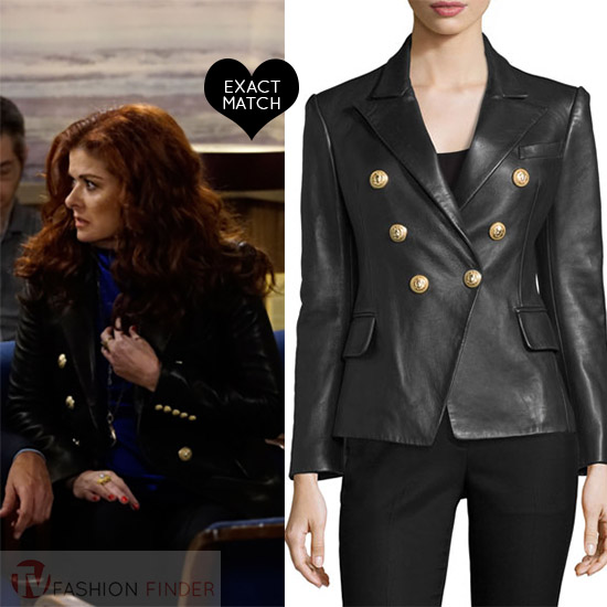 Debra Messing as Grace Adler in black leather blazer on Will and Grace ...