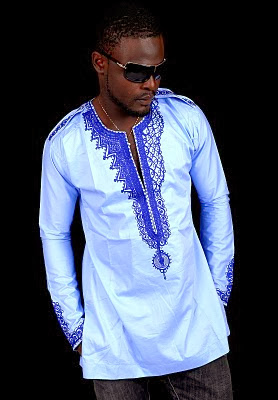 African Clothing:Blue Embroidered Native Design For Men