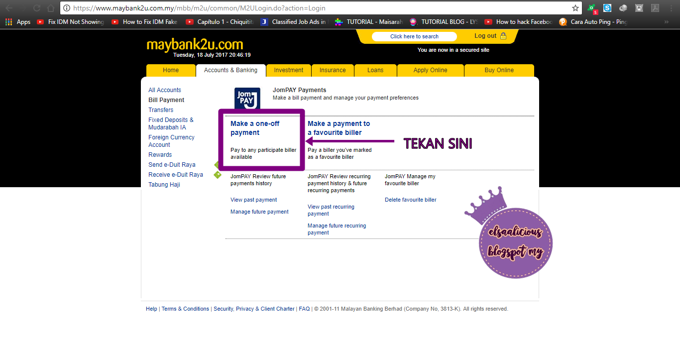 Cara Buat Pembayaran Bil Internet P1 Menggunakan Maybank2u
