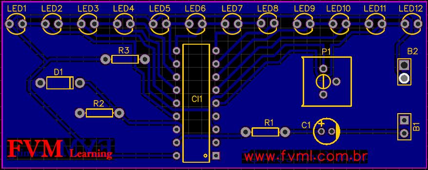 VU Meter 12 Leds com UAA180 - Bargraph + PCI - FVML