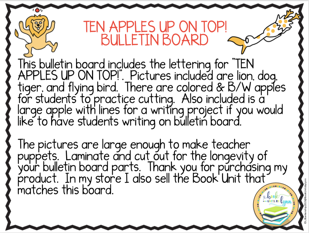 TEN APPLES UP ON TOP! BULLETIN BOARD ~ Book Units by Lynn