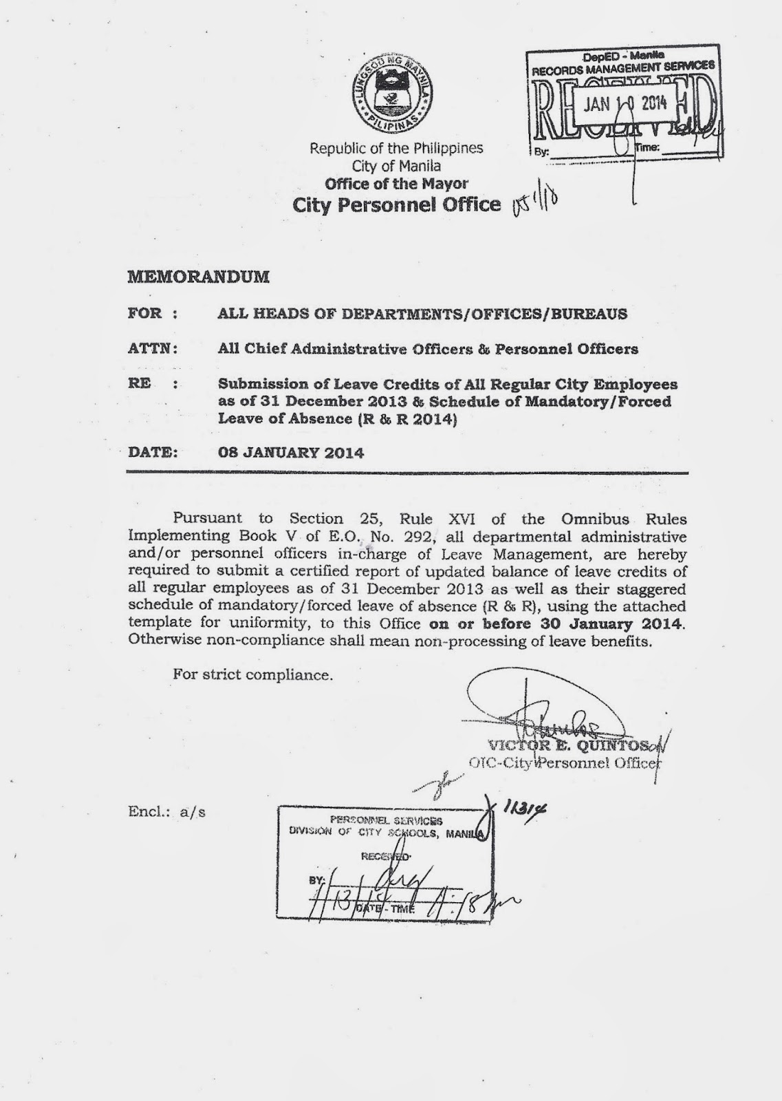 Department of Education Manila: Division Memorandum No. 25 - SUBMISSION ...
