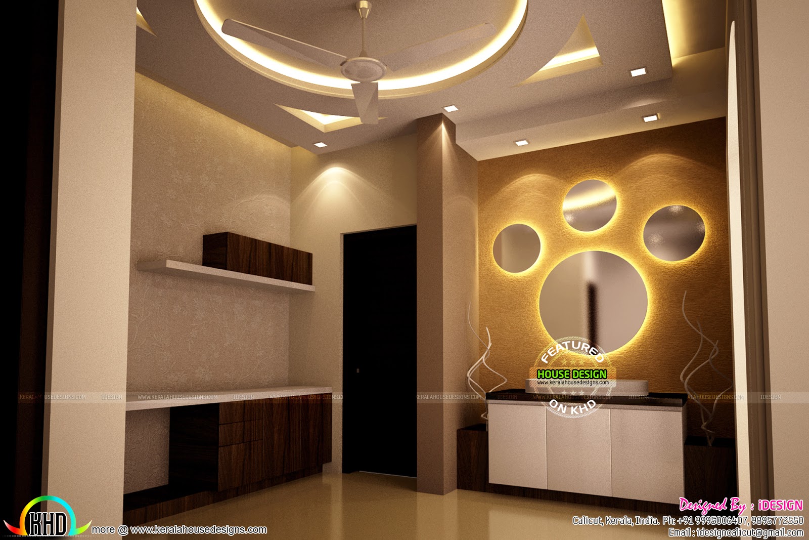 Living, Dining, Wash area and Kitchen - Kerala Home Design and Floor ...