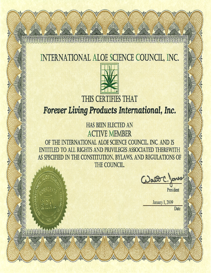 Forever Living Products: Products Certificates & Quality