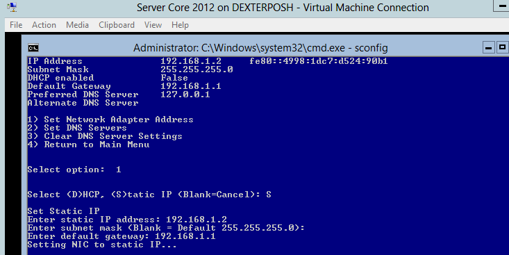 Assigning Static IP Address to the Server Core
