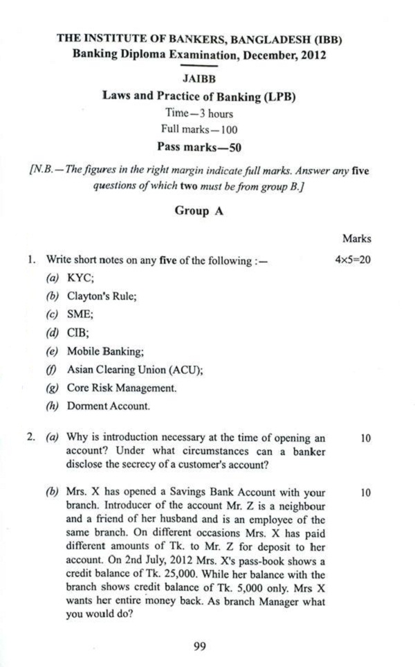 Laws and Practice of Banking Question 2011-2018 - Banking Diploma Education