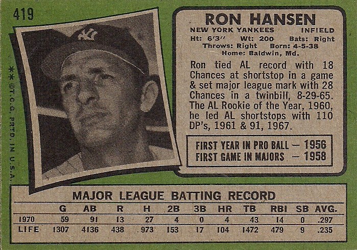 Topps 1971: no. 419 - ron hansen
