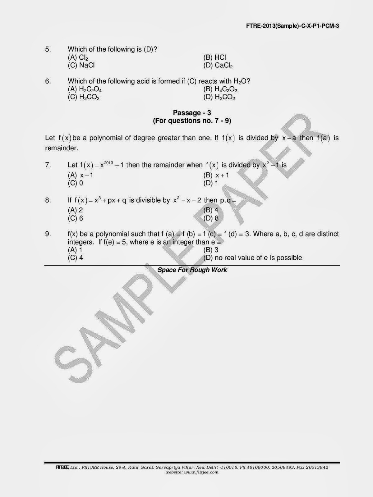 FTRE exam Sample Papers