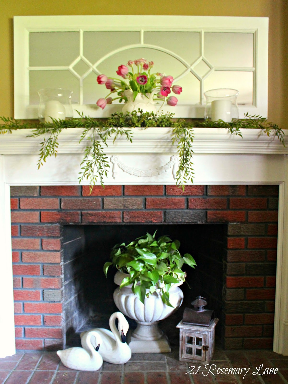 21 Rosemary Lane: Simplistic Spring Mantel Display