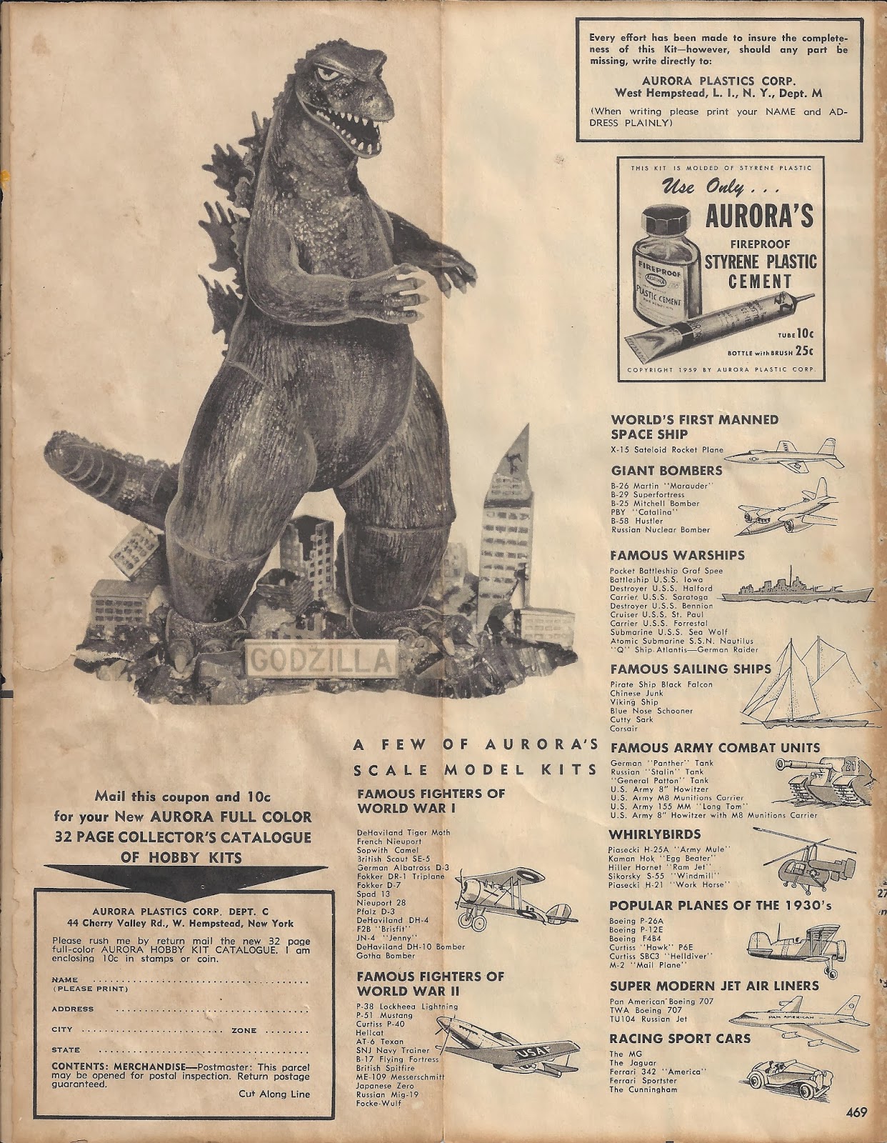 the sphinx: Godzilla (Aurora model kit, 1964)