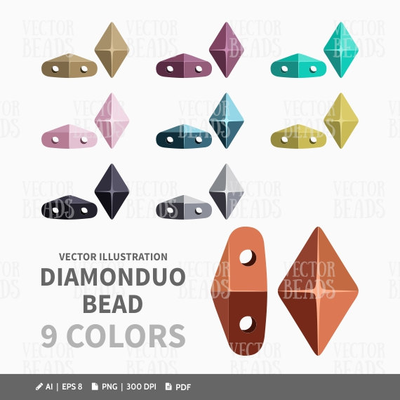Diamond Duo Beads Vector Illustration - NEW! - Beads vector graphics
