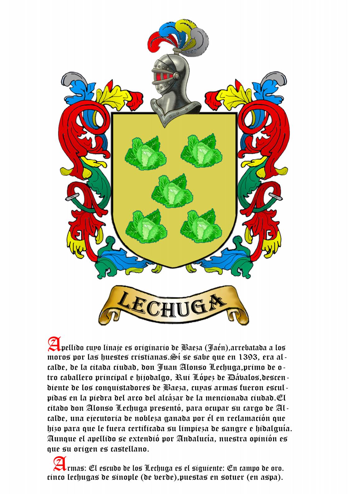 Todo de heráldica: Escudo e historia del apellido Lechuga