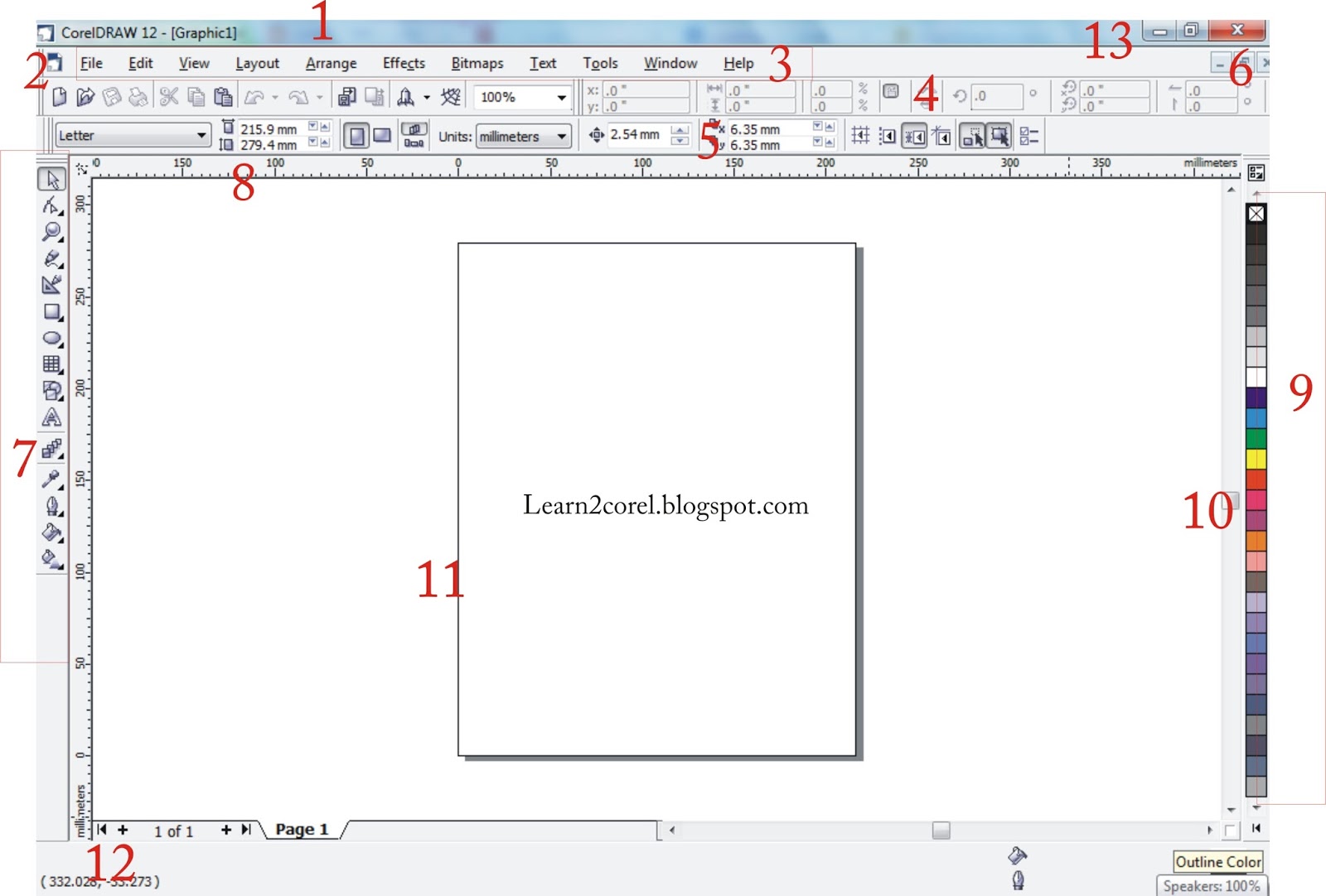 ส่วนประกอบต่างๆ ของโปรแกรม CorelDraw12