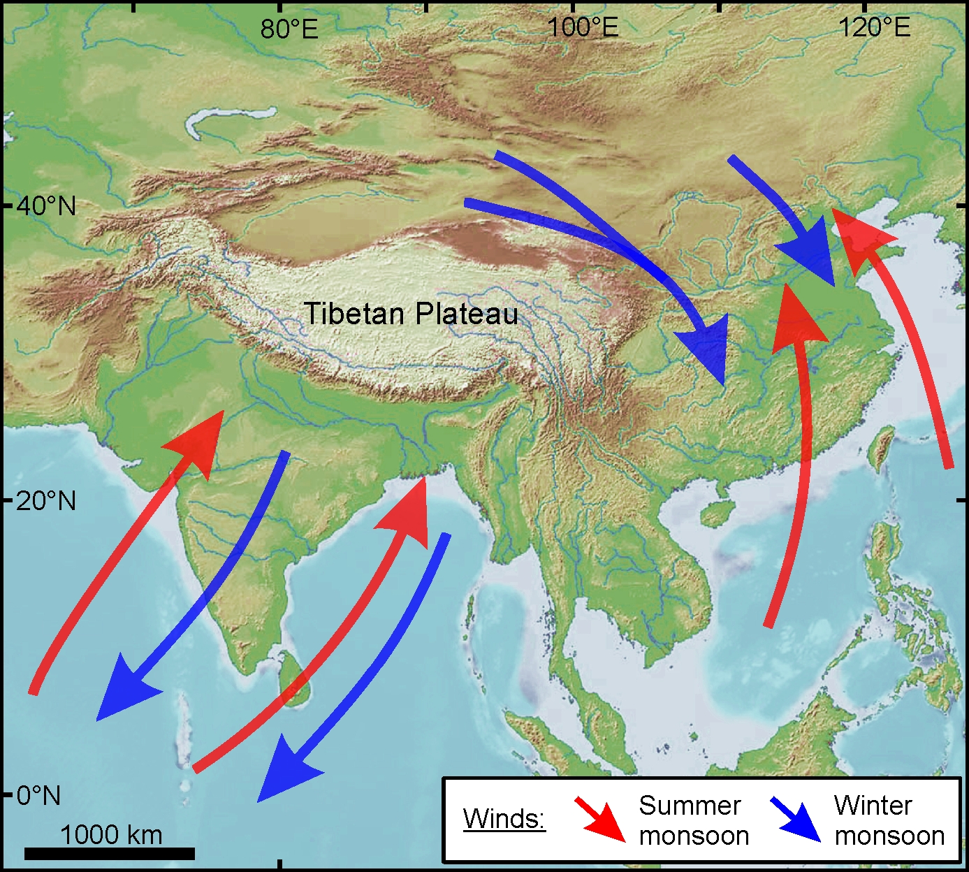 Monsoon asia map and calendar