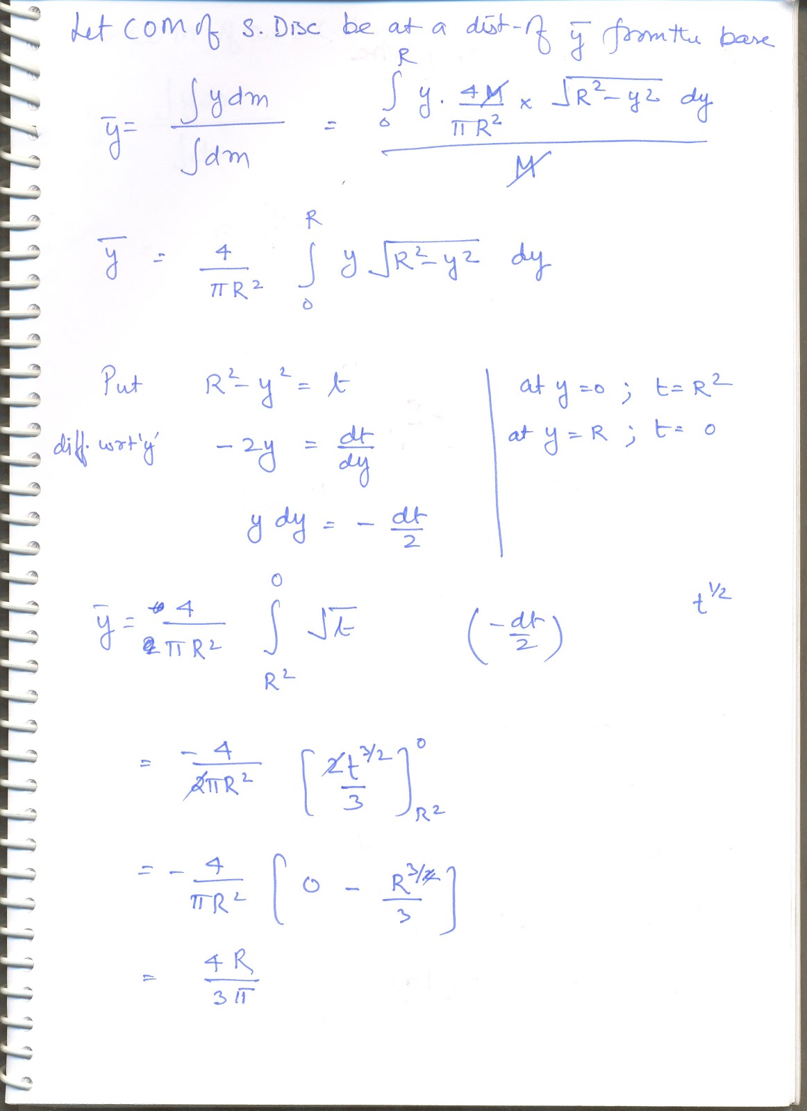 Center of Mass of a Semi Circular Disc