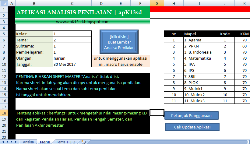 APLIKASI ANALISIS PENILAIAN KURIKULUM 2013 SD | Buku Soal Tes