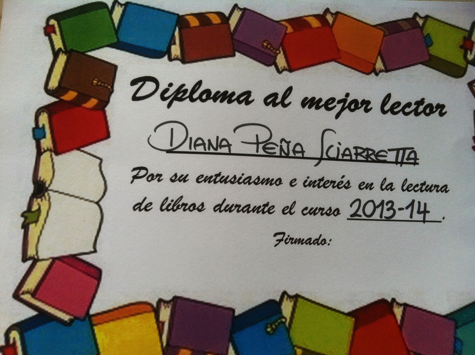 CRECEMOS CON NUESTRO COLE: ENTREGA DE DIPLOMAS AL MEJOR LECTOR/RA