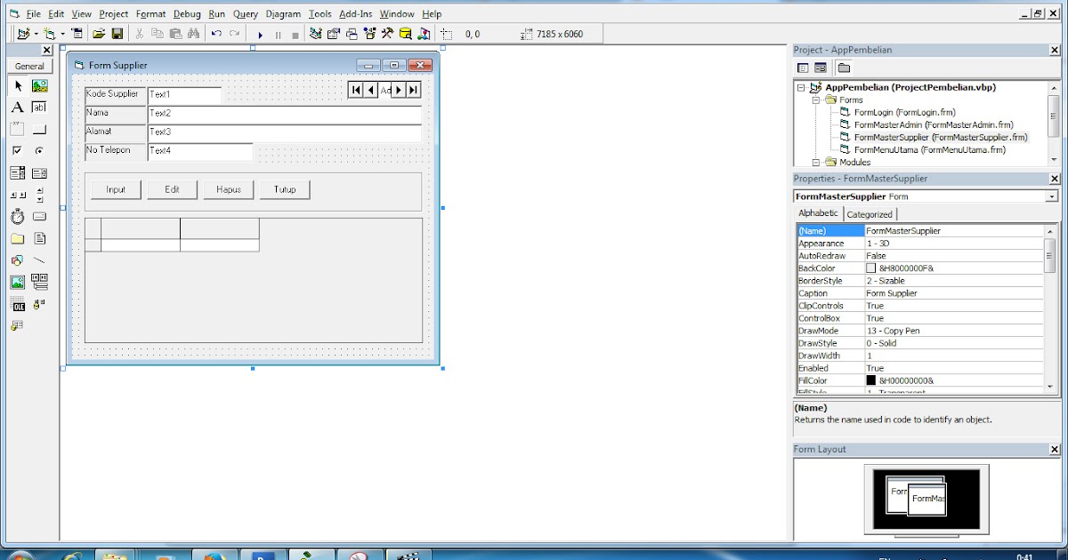Membuat Form Barang Aplikasi Pembelian Vb 6.0 - TUTORIAL VB.NET DAN VB 6.0