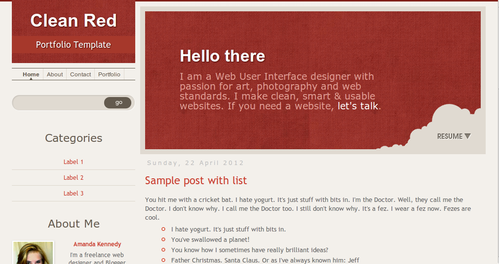 Blogger Buster: Free Blogger Template - CleanRed Portfolio Design