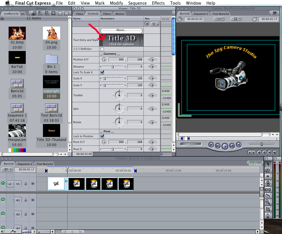 finalcutExpress: การทำไตเติ้ลด้วย Title 3 D ใน Final Cut Express V.4