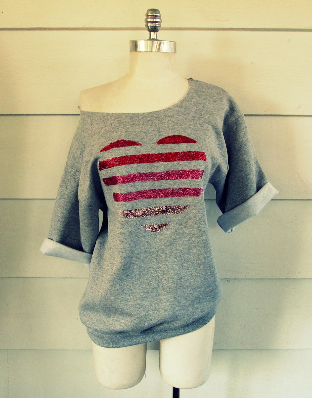 WobiSobi: Glitter, Striped Heart Sweatshirt, DIY