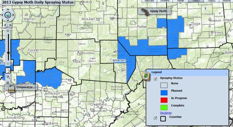 Cameron County PA News: DCNR Web Map Charts Progress of Gypsy Moth Spraying