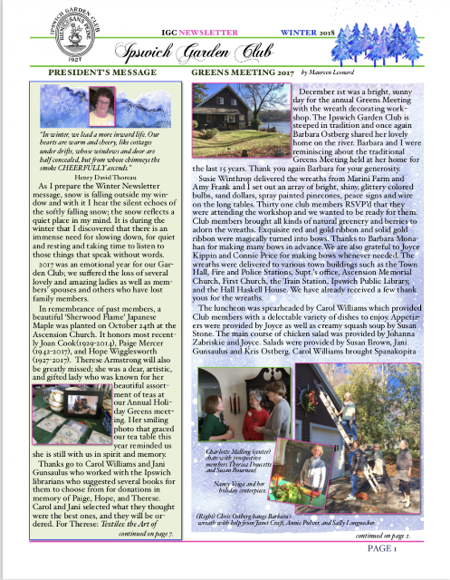 Ipswich Garden Club: Ipswich Garden Club Winter Newsletter 2017-2018