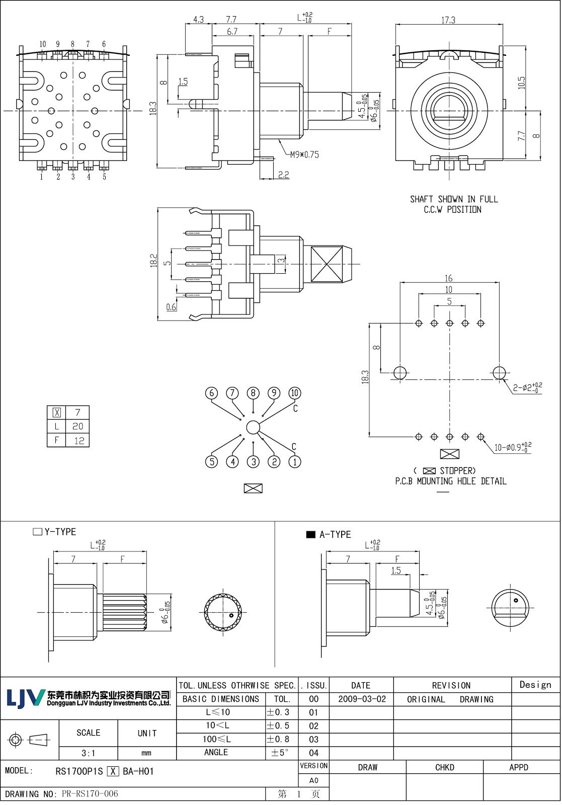 LJV Encoders, Potentiometers & Switch: LJV 17mm Single Pole 1 Unit 7 ...