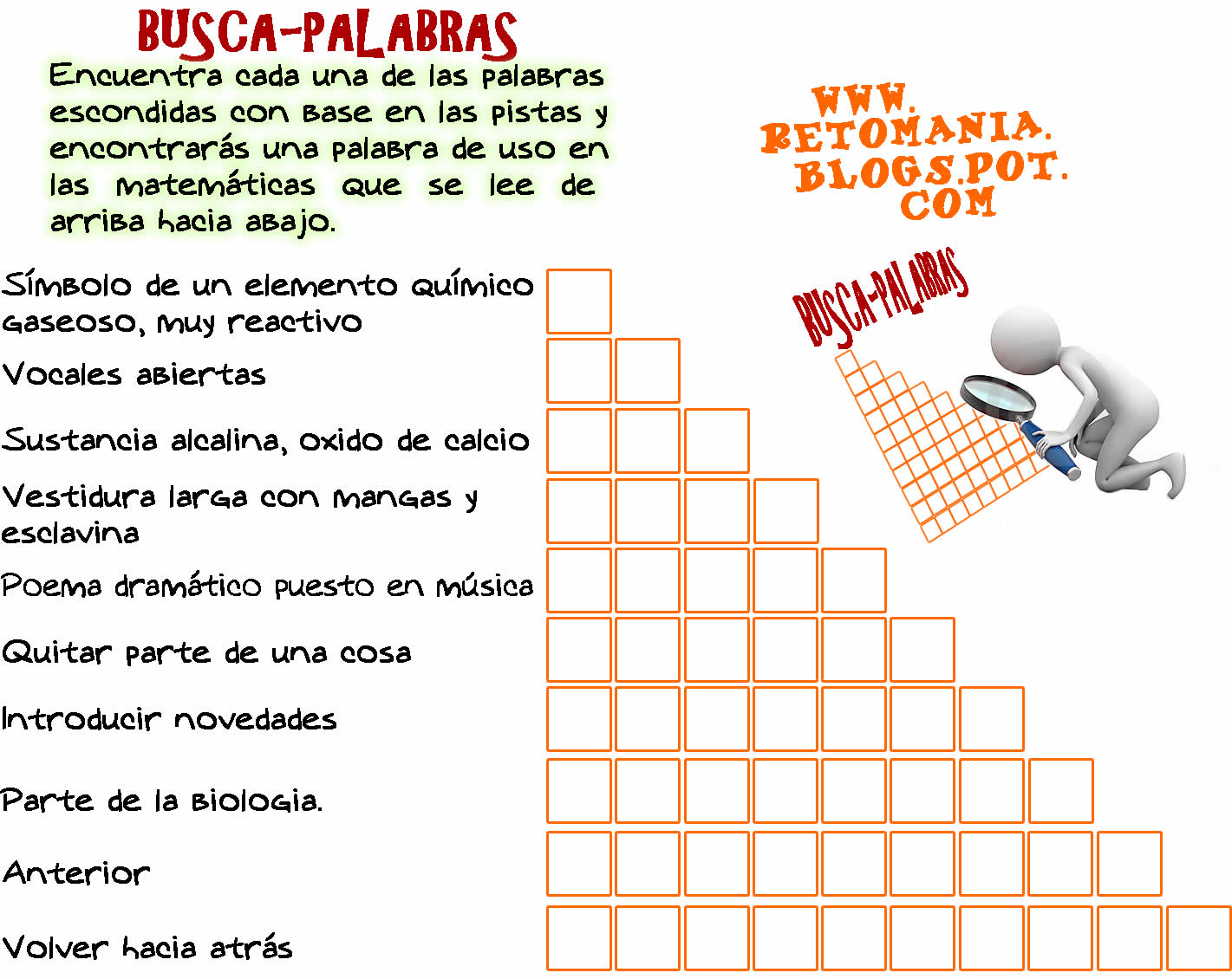 RETO 11 - BUSCA-PALABRAS ~ RETOS MATEMÁTICOS