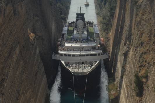 Time Spent At Sea Cruise Blog: Tight squeeze! Minerva In The Corinth Canal