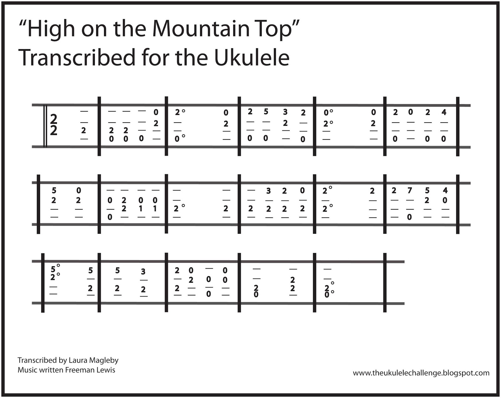 The Ukulele Challenge: "High on the Mountain Top" Transcribed Tabs for ...