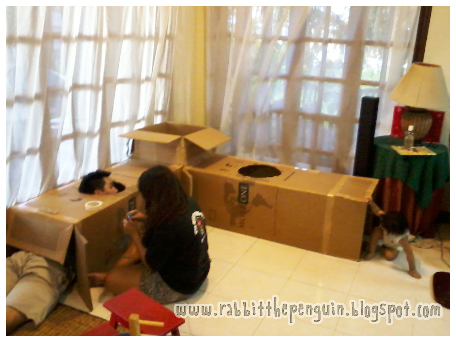 Rabbit The Penguin: DIY Cardboard Play Fort with tunnels!