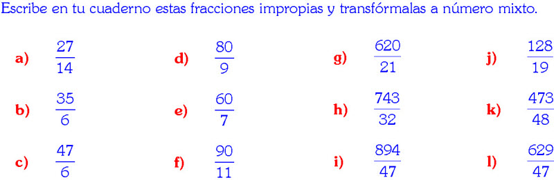 CONVERSION DE FRACCION IMPROPIA A NUMERO MIXTO EJEMPLOS Y EJERCICIOS ...