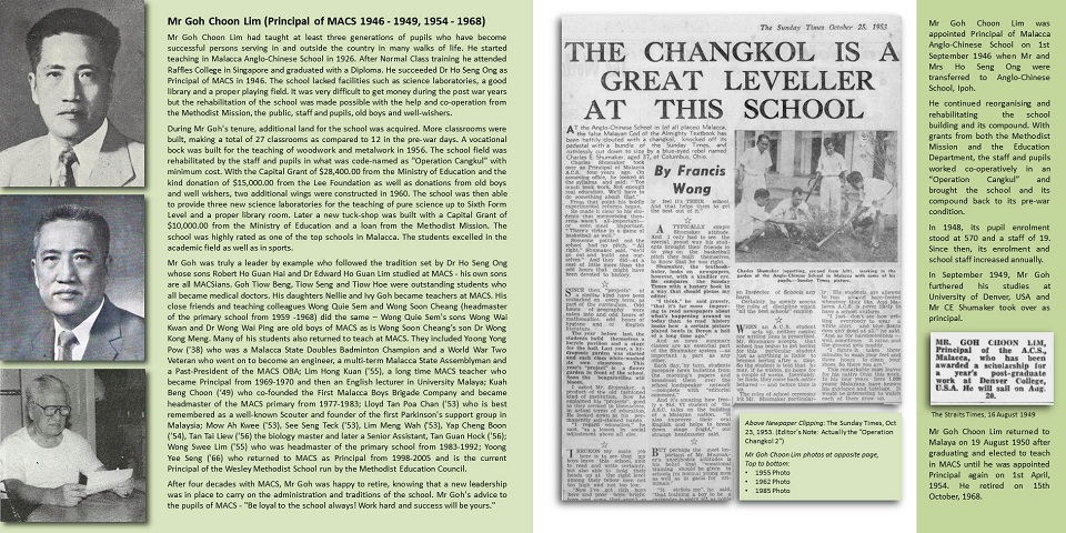 The Macsian: Mr Goh Choon Lim, MA (Principal, 1946 - 1949, 1954 - 1968)