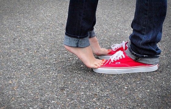 Hug couple foot to foot love cute romantic | nineimages