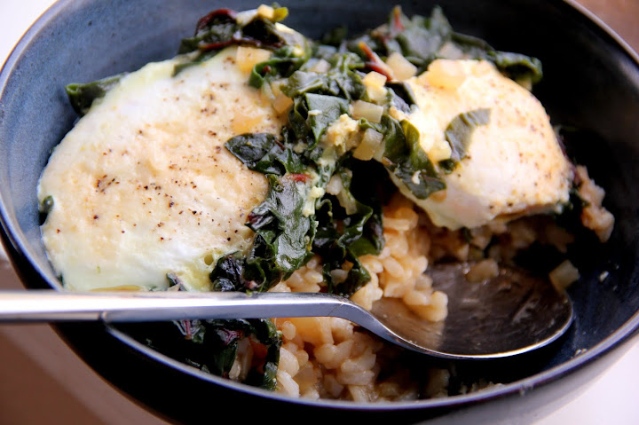 Adventures in all things food: Poached Eggs in Chard over Brown Rice