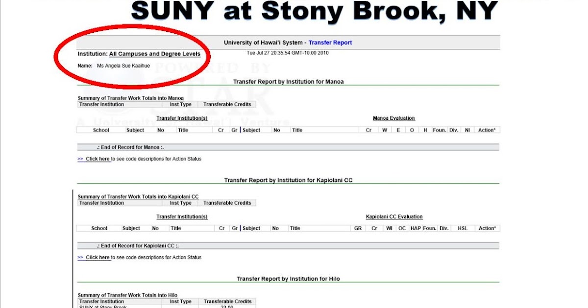 Hawaii's Holy War 2016: KAAIHUE RELEASES HER SUNY COLLEGE TRANSCRIPT