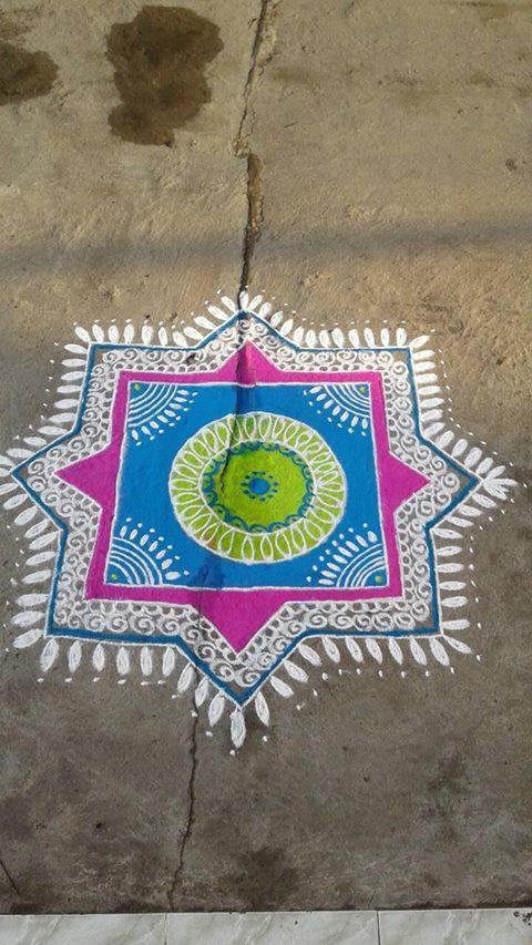 CHODAVARAMNET: TWO ELEPHANTS AND FLOWERS RANGOLI ART