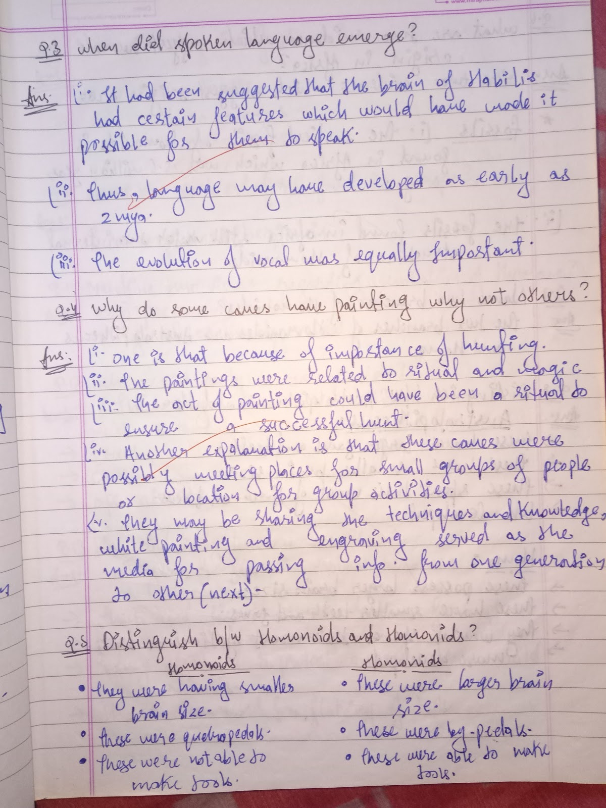Handwritten Notes of From the Beginning of Time-class 11th-History