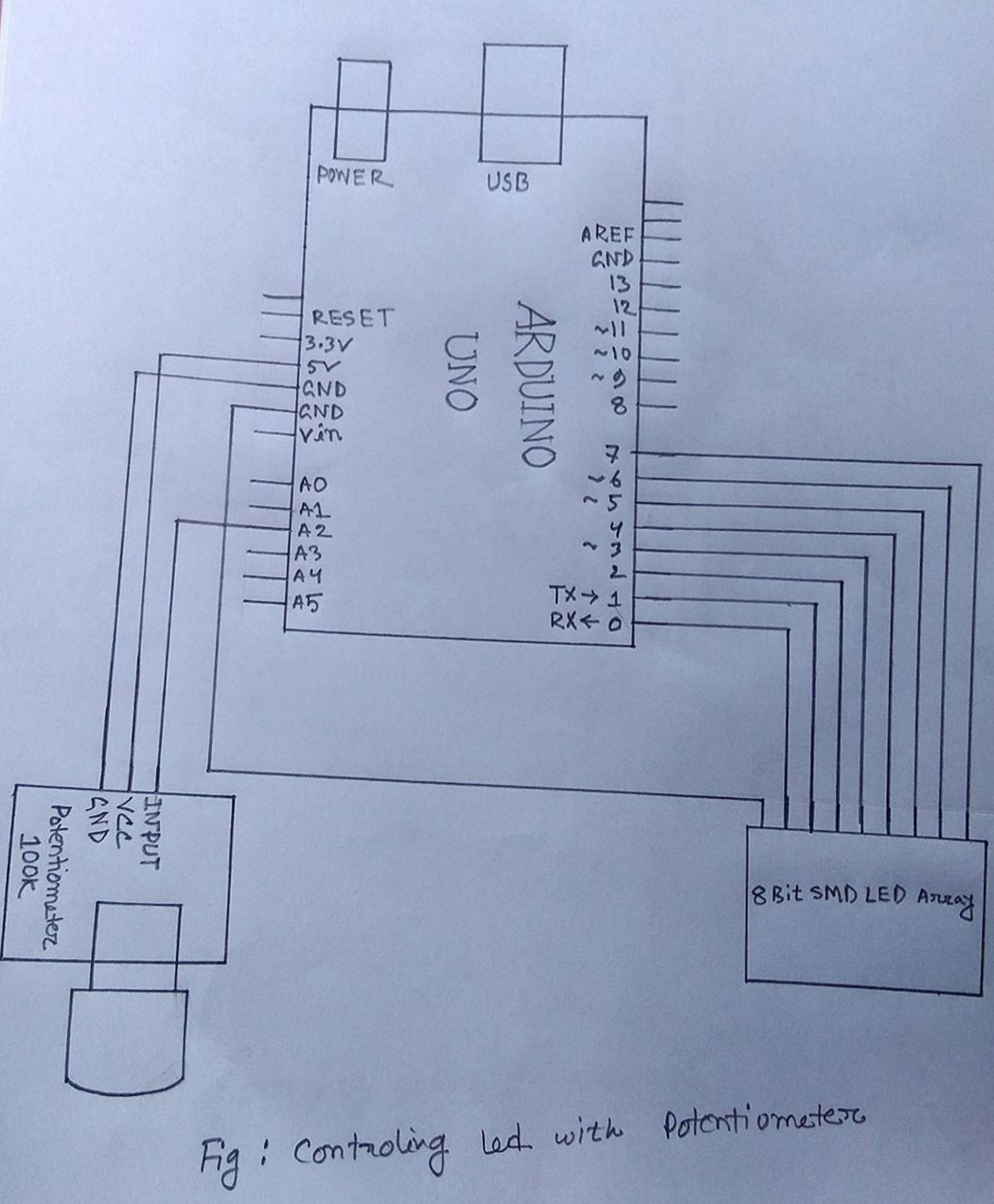 Controlling 8 BIT SMD LED Array by Potentiometer 100k
