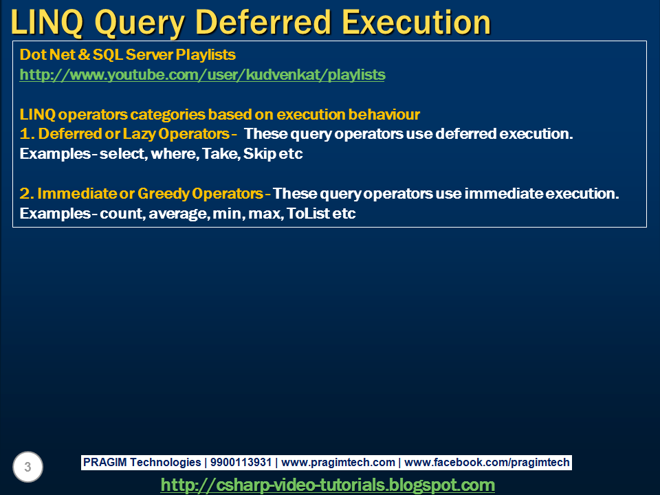 Sql Server Net And C Video Tutorial Part 14 Linq Query Deferred Execution