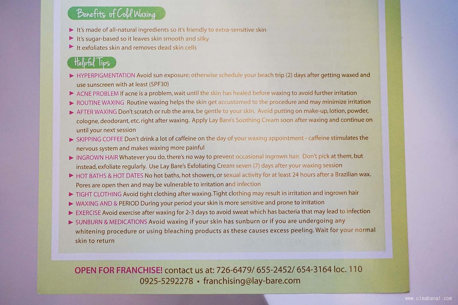 Lay Bare Waxing Salon Experience - Clea Banal