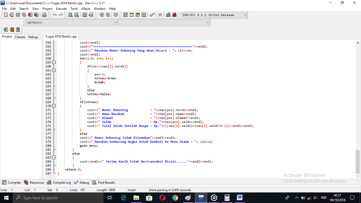 Contoh Program C++ ATM Bank Versi Lengkap ~ Tutorial Belajar Coding