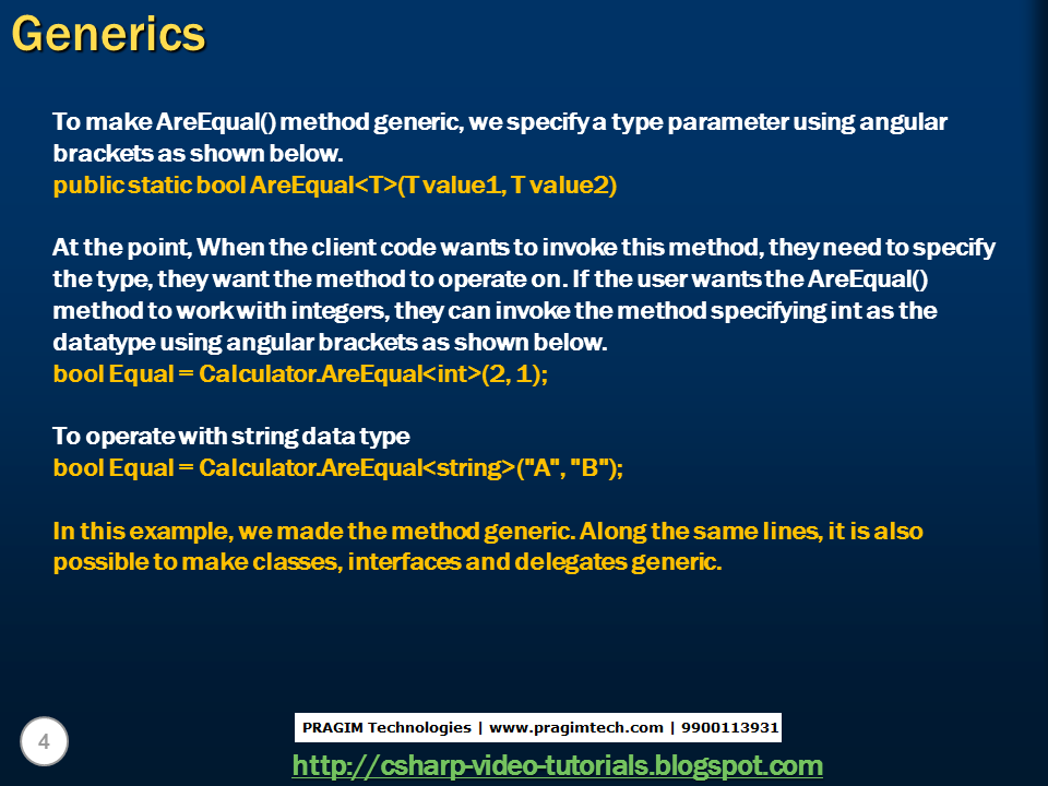 Sql server, .net and c# video tutorial: Part 56 – Generics