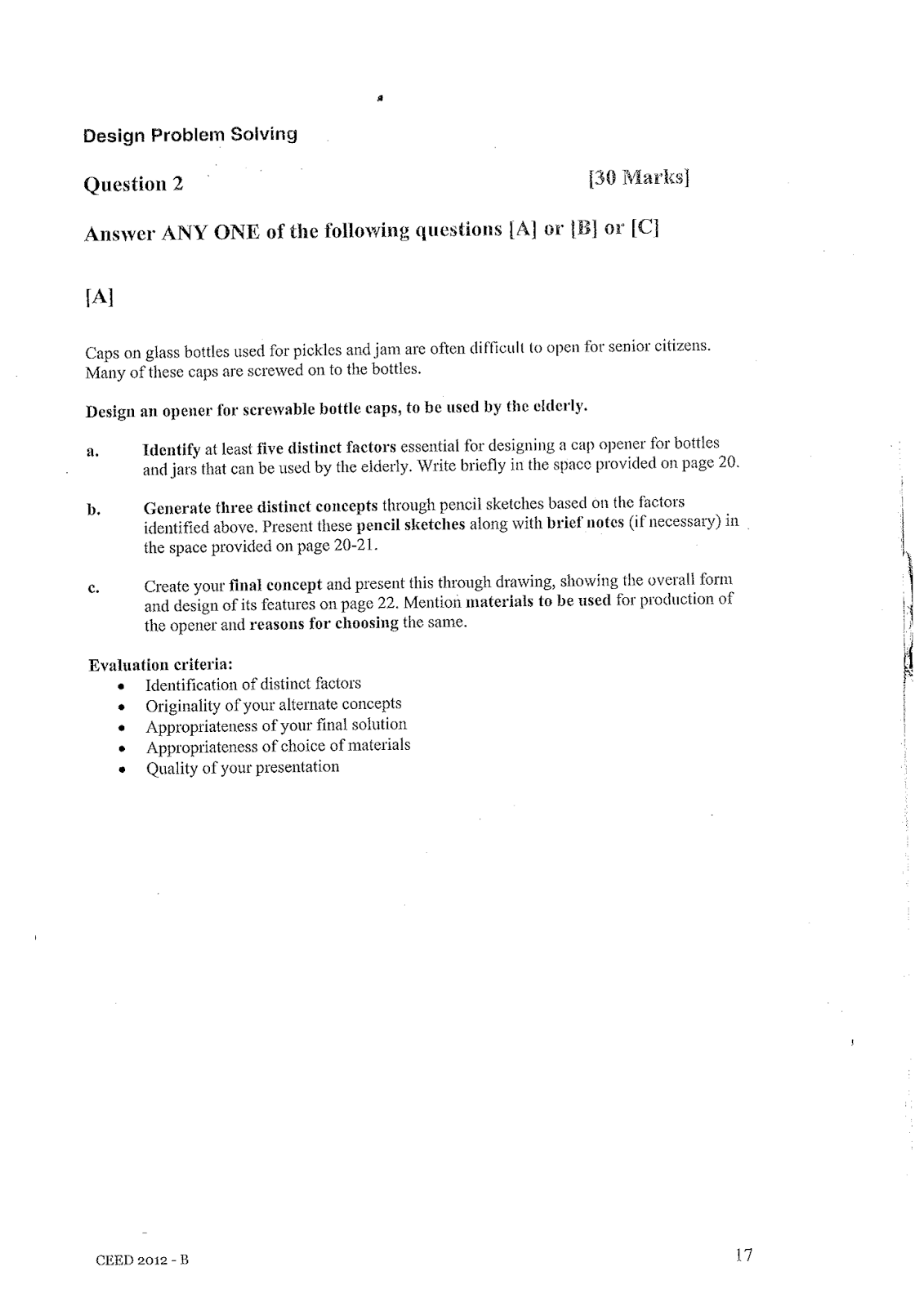 CEED 2012 Question Paper