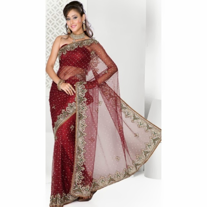 BEAUTY AND FASHION: NET MAROON SAREE
