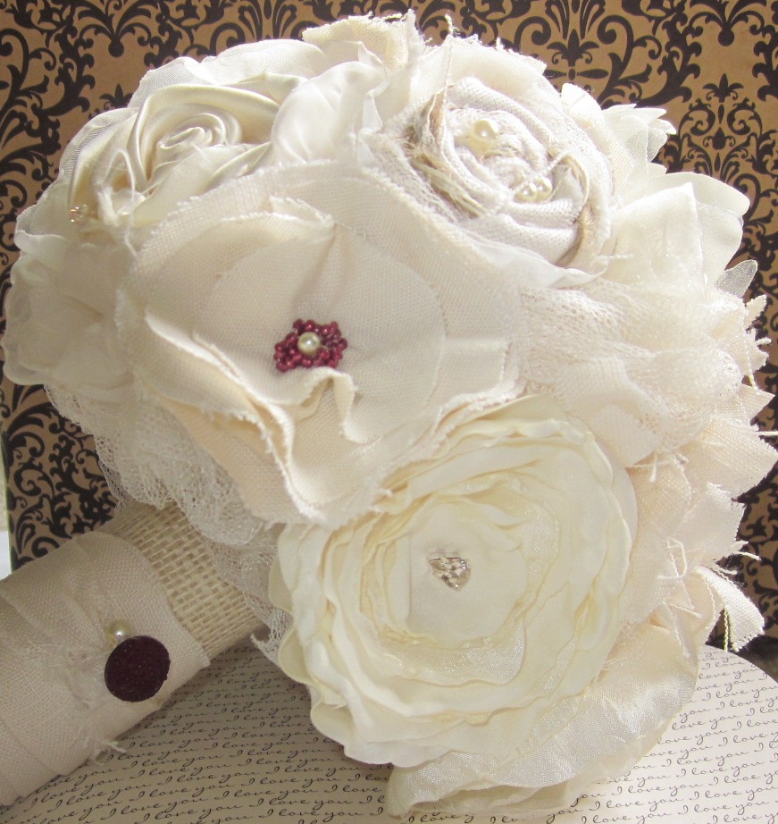 Emily Rose Blossoms: Rustic Fabric Flower Bouquet Country Burlap