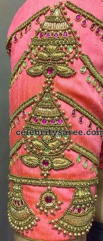 Trendy Kundan Work Elbow Length Blouses - Saree Blouse Patterns