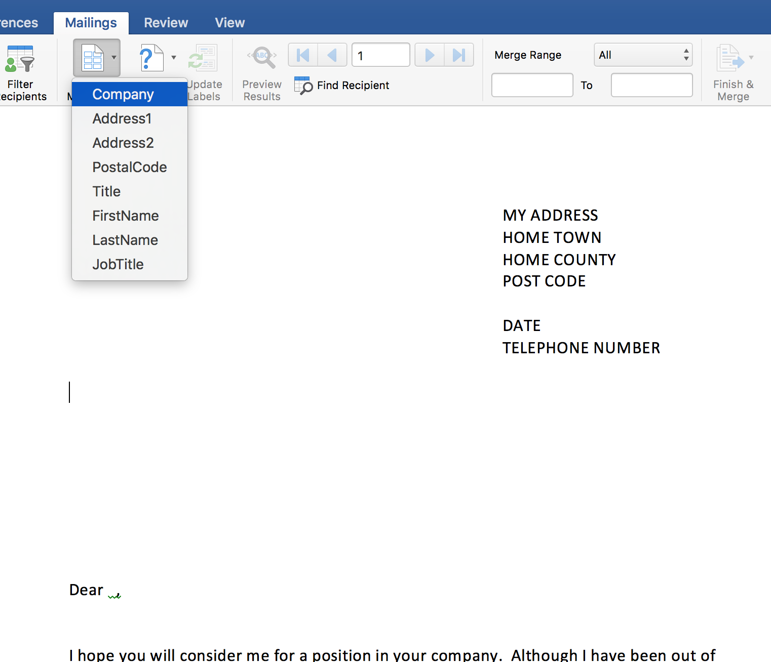Word: Personalised Labels Using Mail Merge (Mac)